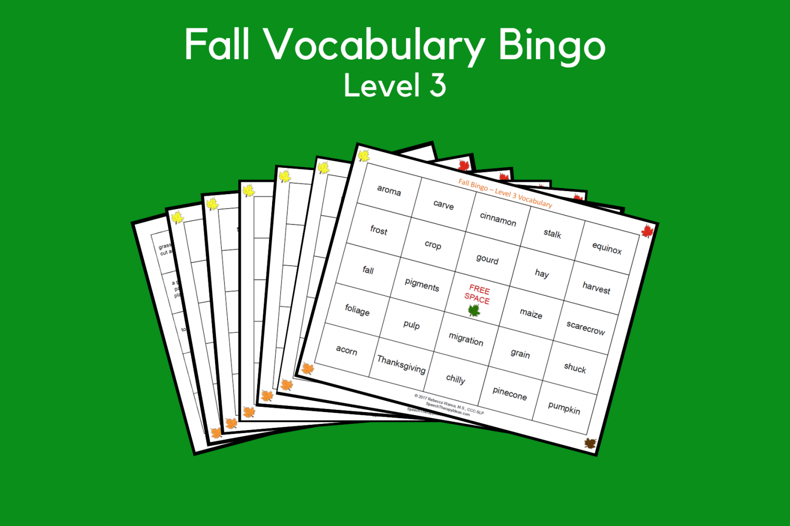 Fall Vocabulary Bingo Game – Level 3 | Speech Therapy Ideas