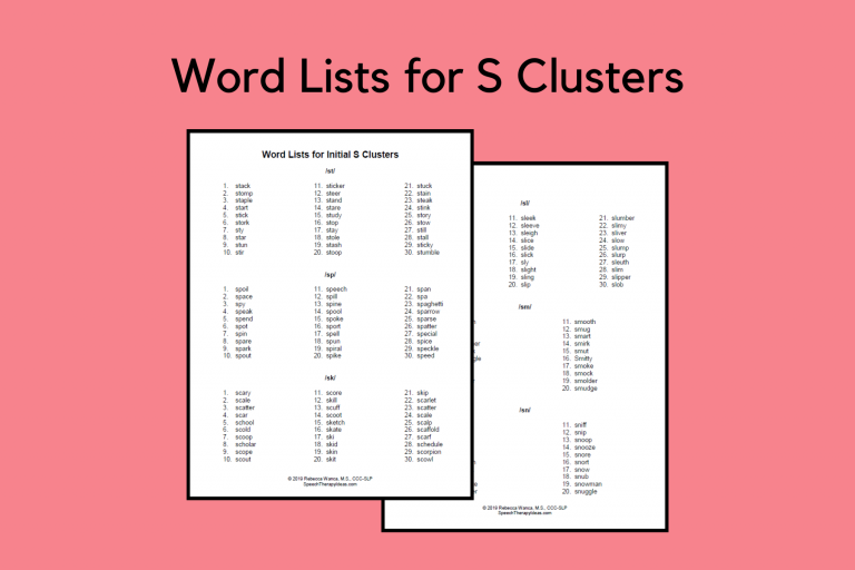 Word Lists for Initial S Clusters | Speech Therapy Ideas