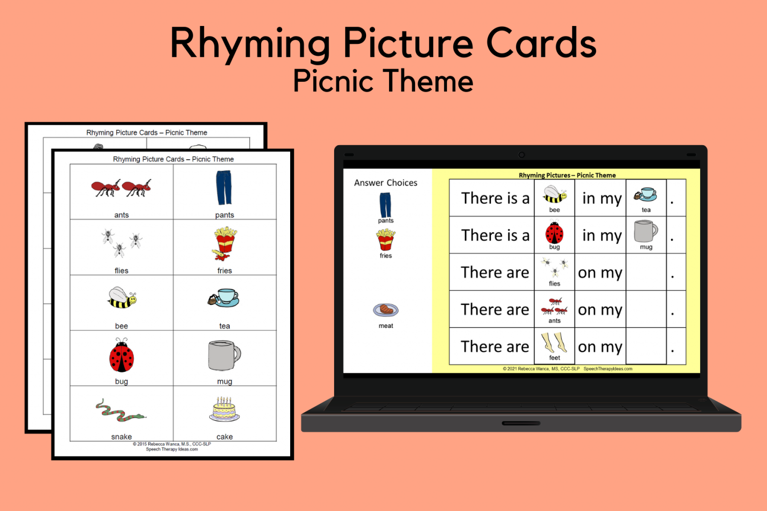 Rhyming Picture Cards – Picnic Theme | Speech Therapy Ideas