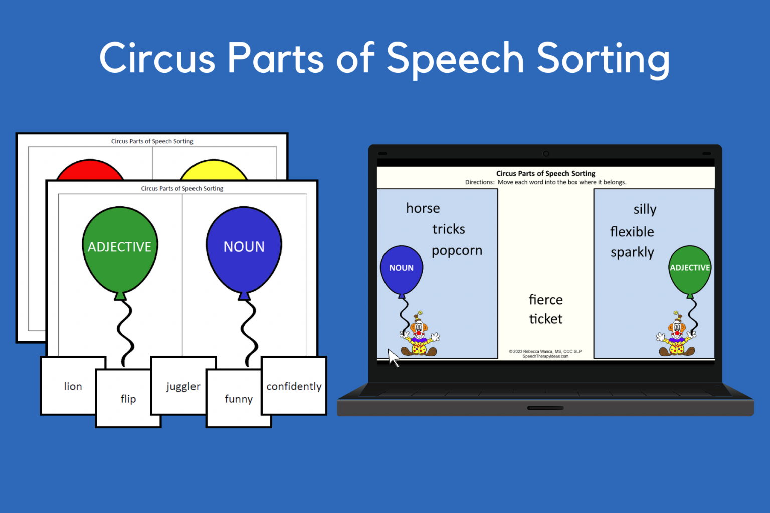 Parts of Speech Sorting – Circus Theme | Speech Therapy Ideas