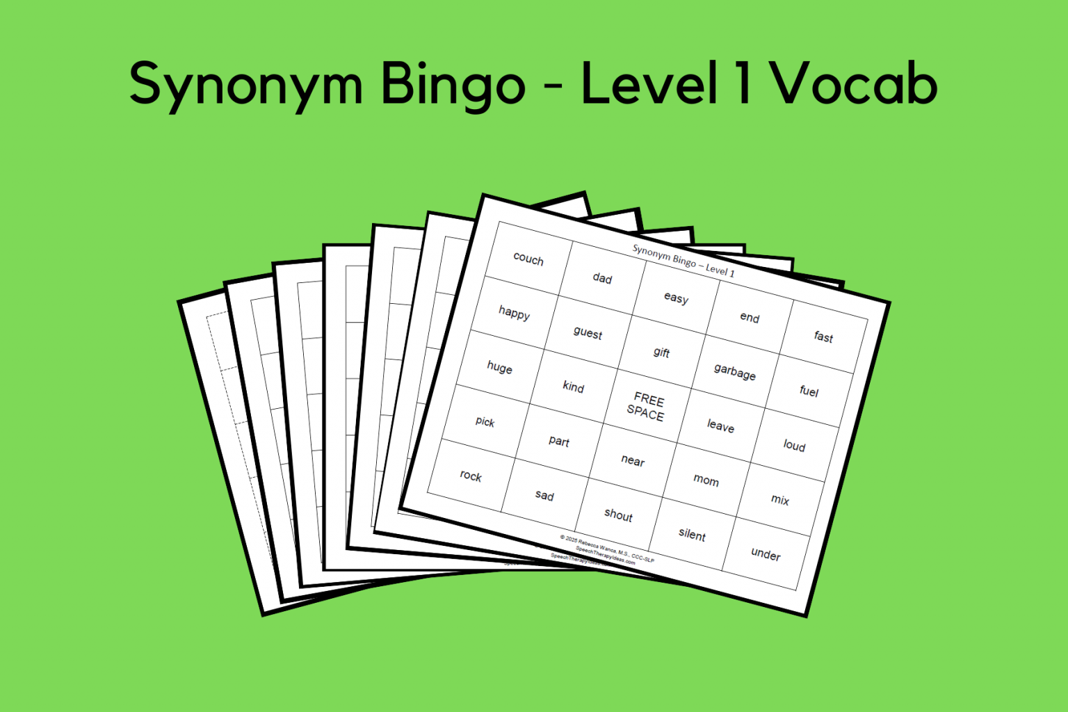 Synonym Bingo – Level 1 | Speech Therapy Ideas