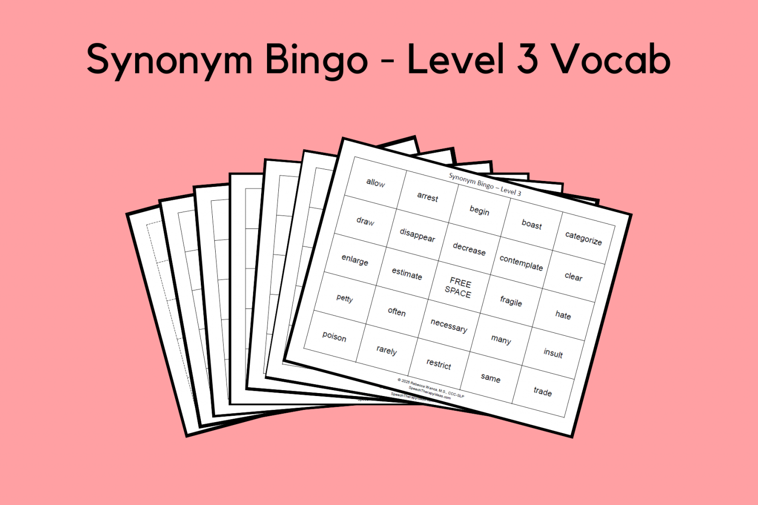Synonym Bingo Game – Level 3 | Speech Therapy Ideas