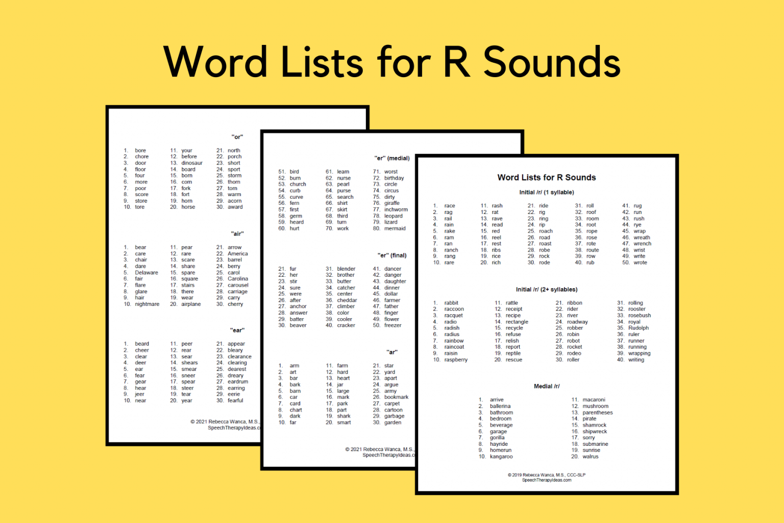Word Lists for R Sounds | Speech Therapy Ideas