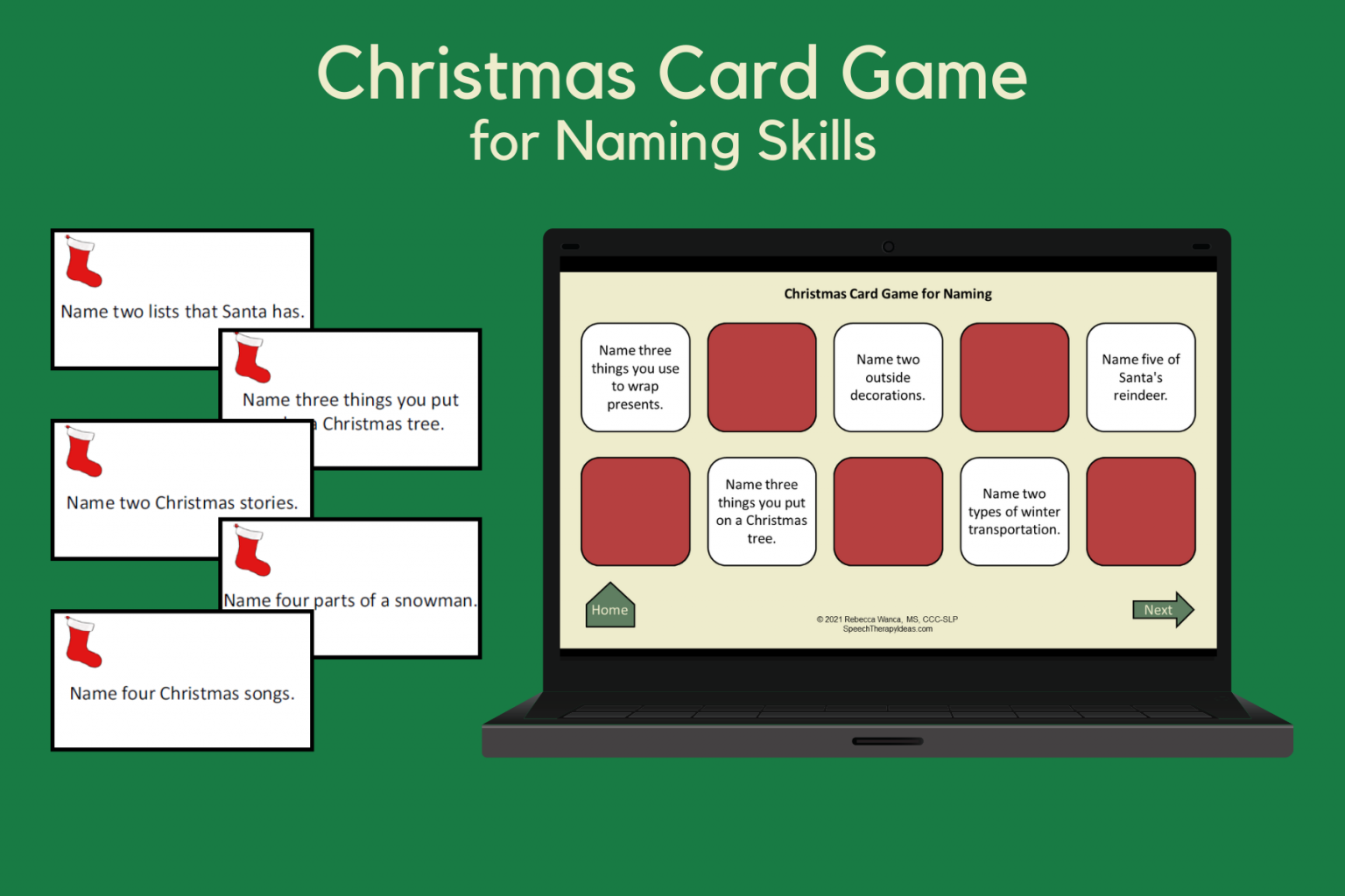 Christmas Card Game for Naming Skills | Speech Therapy Ideas