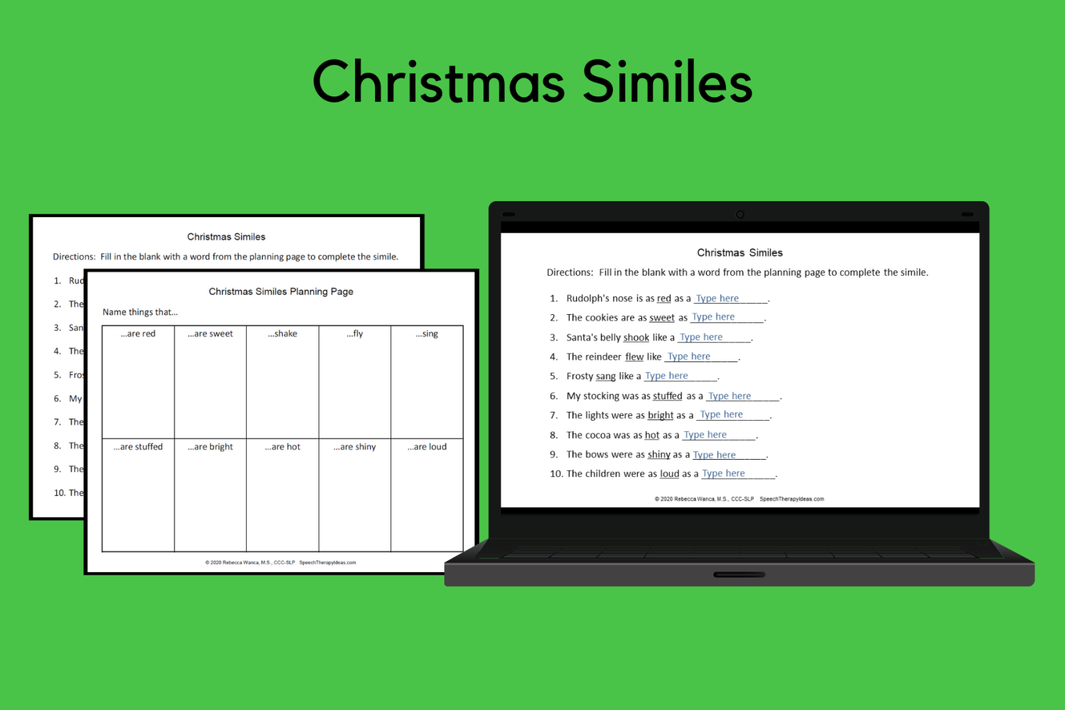 Christmas Similes | Speech Therapy Ideas