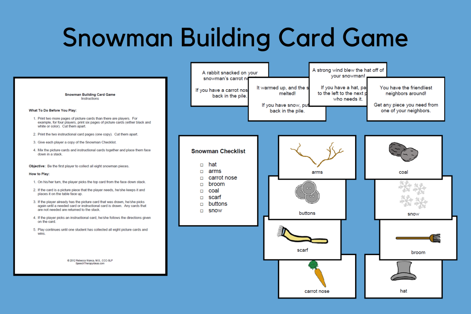 Snowman Building Card Game | Speech Therapy Ideas