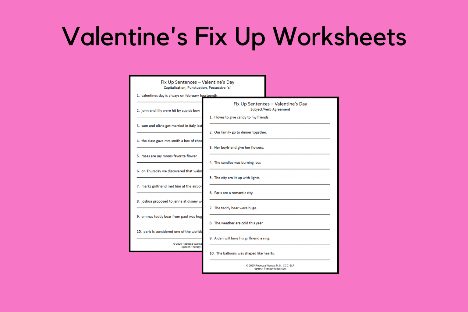 Valentine’s Day Fix-up Worksheets | Speech Therapy Ideas