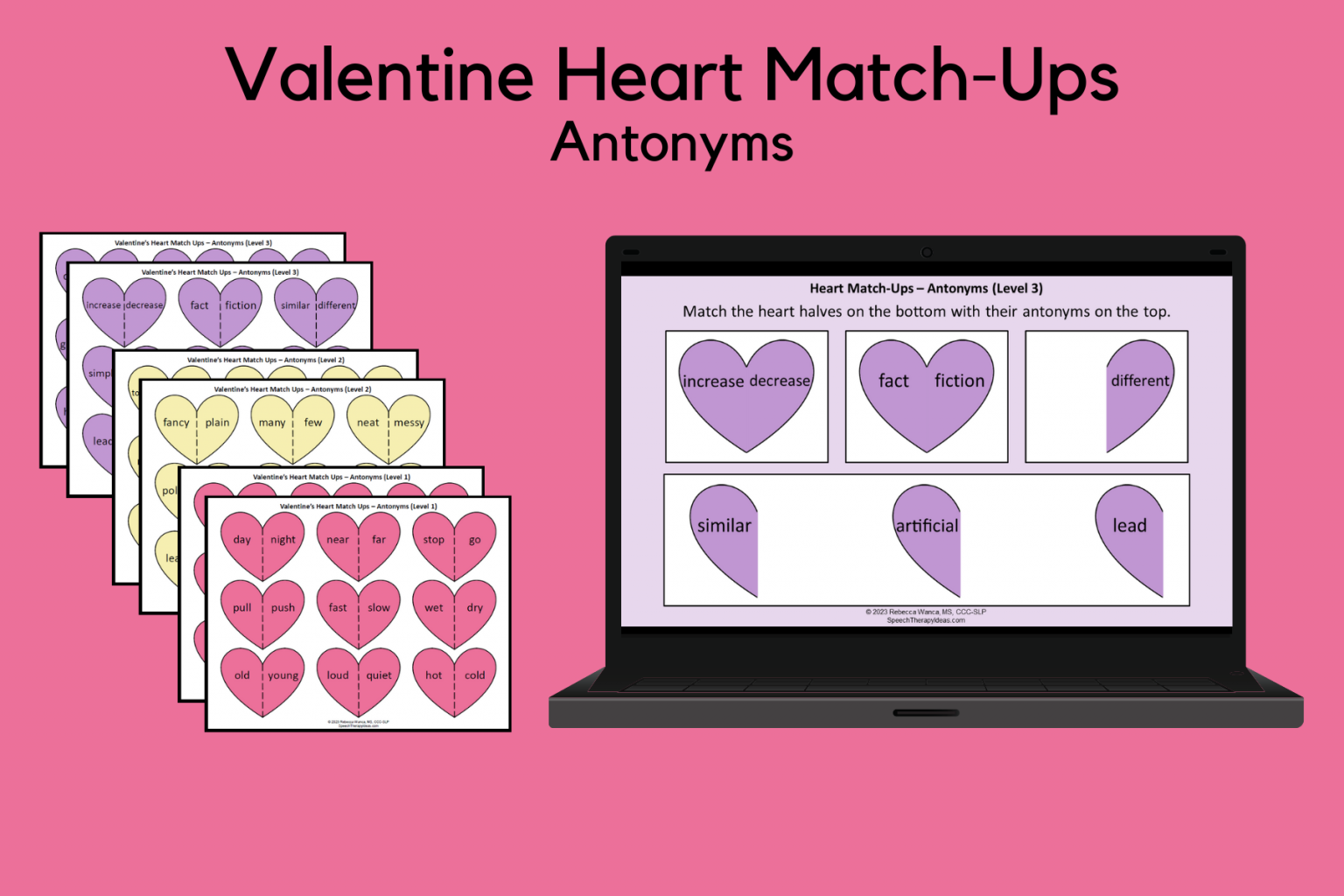 Valentine Heart Match Ups – Antonyms | Speech Therapy Ideas