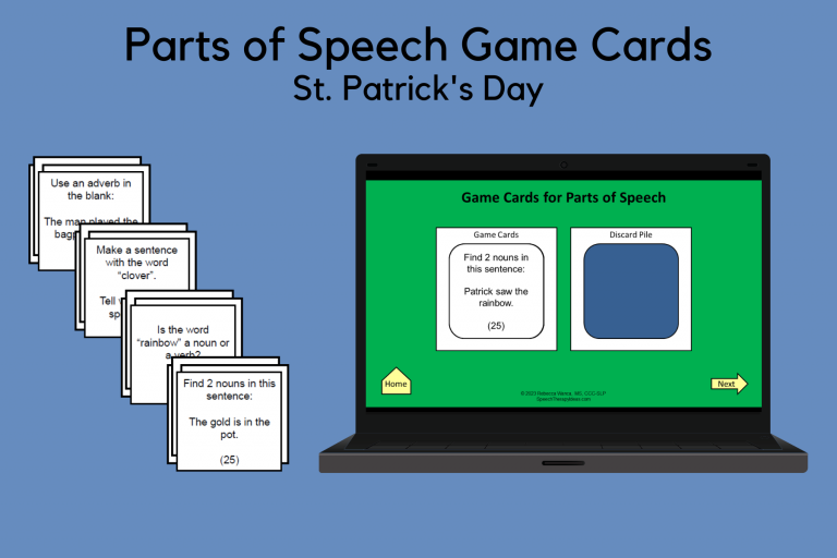 Parts of Speech Game Cards for St. Patrick’s Day | Speech Therapy Ideas