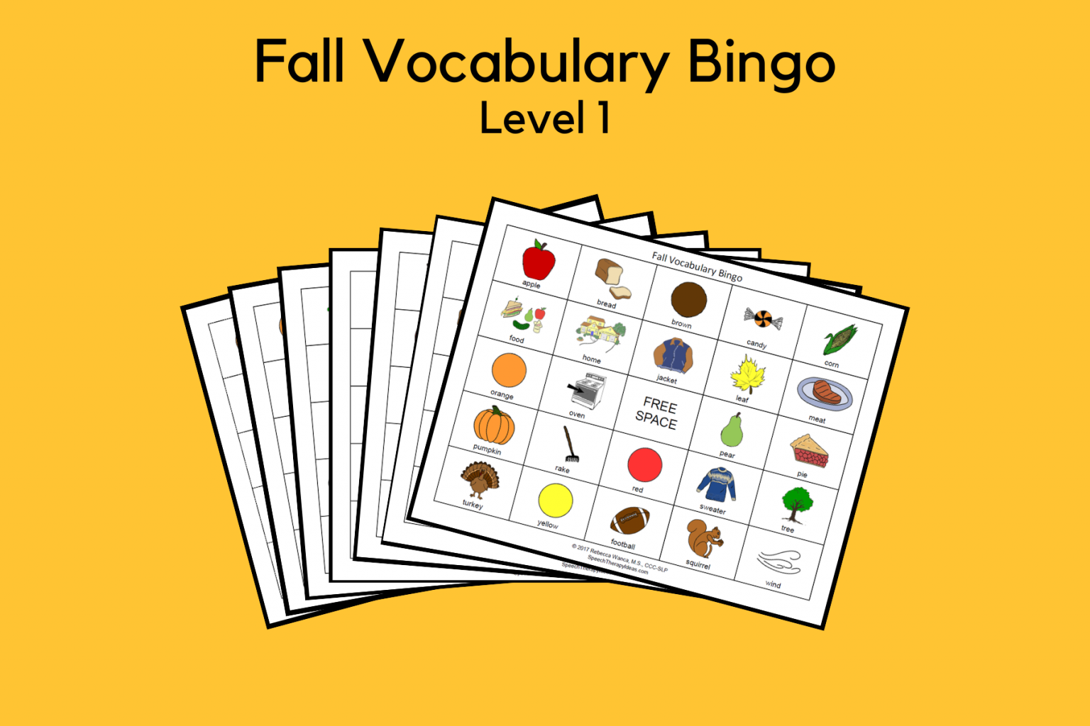 Fall Vocabulary Bingo Game – Level 1 | Speech Therapy Ideas