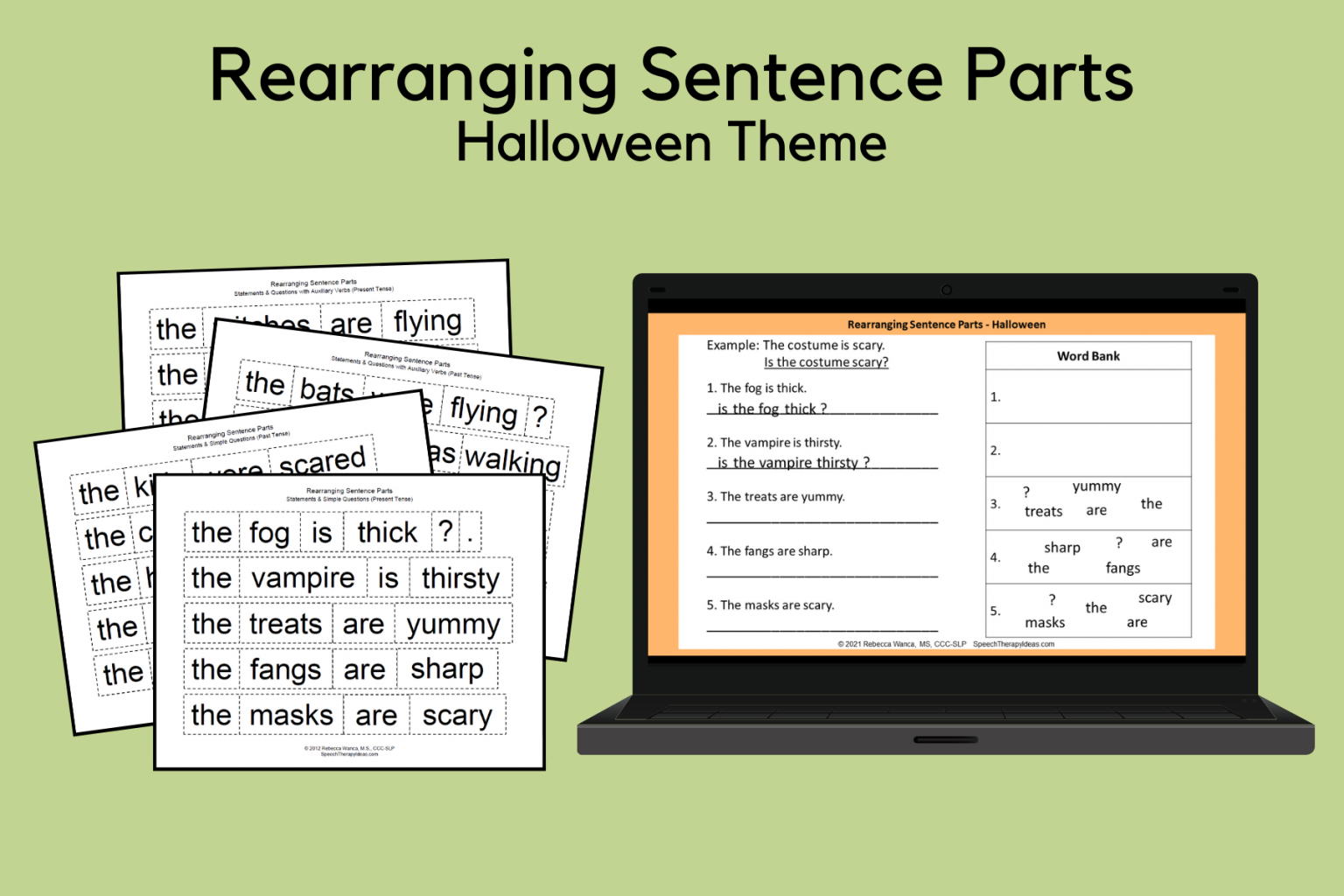 Rearranging Sentence Parts – Halloween Theme | Speech Therapy Ideas