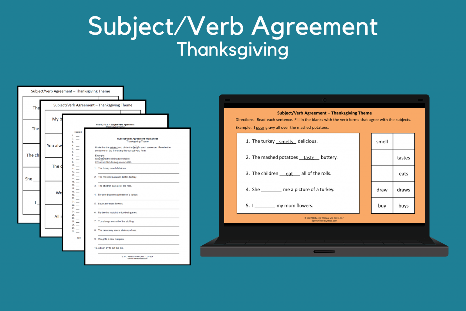 Subject & Verb Agreement – Thanksgiving Theme | Speech Therapy Ideas