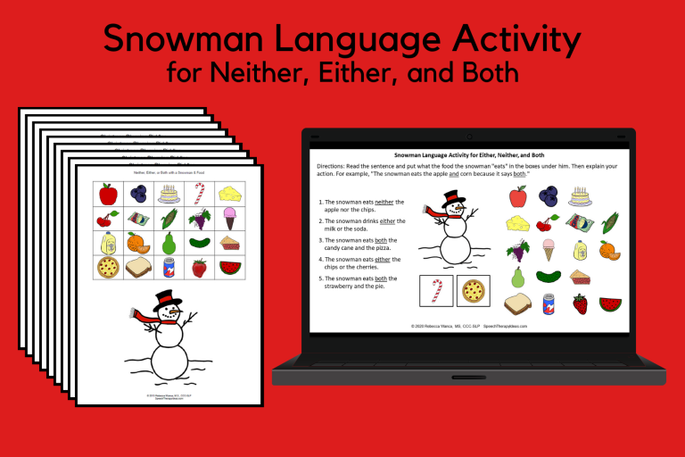 Snowman Language Activity for Neither, Either, and Both | Speech ...