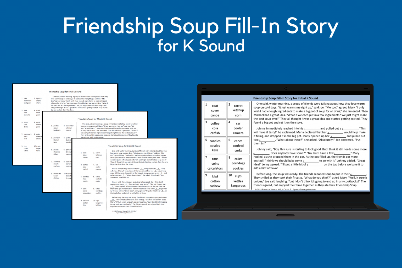 Friendship Soup Fill-In Story for K Sound | Speech Therapy Ideas