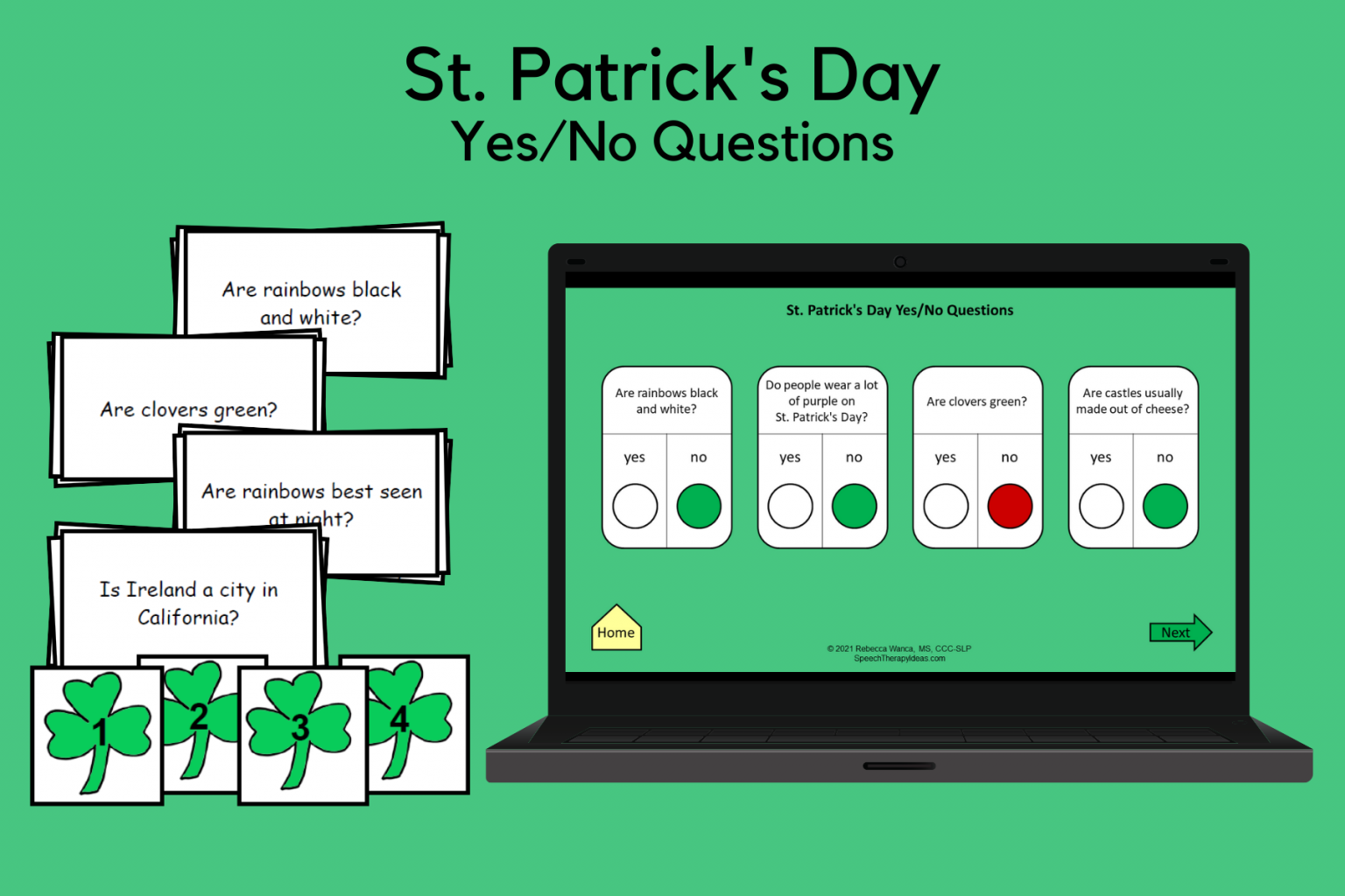 St. Patrick’s Day Game for Answering Yes/No Questions | Speech Therapy ...