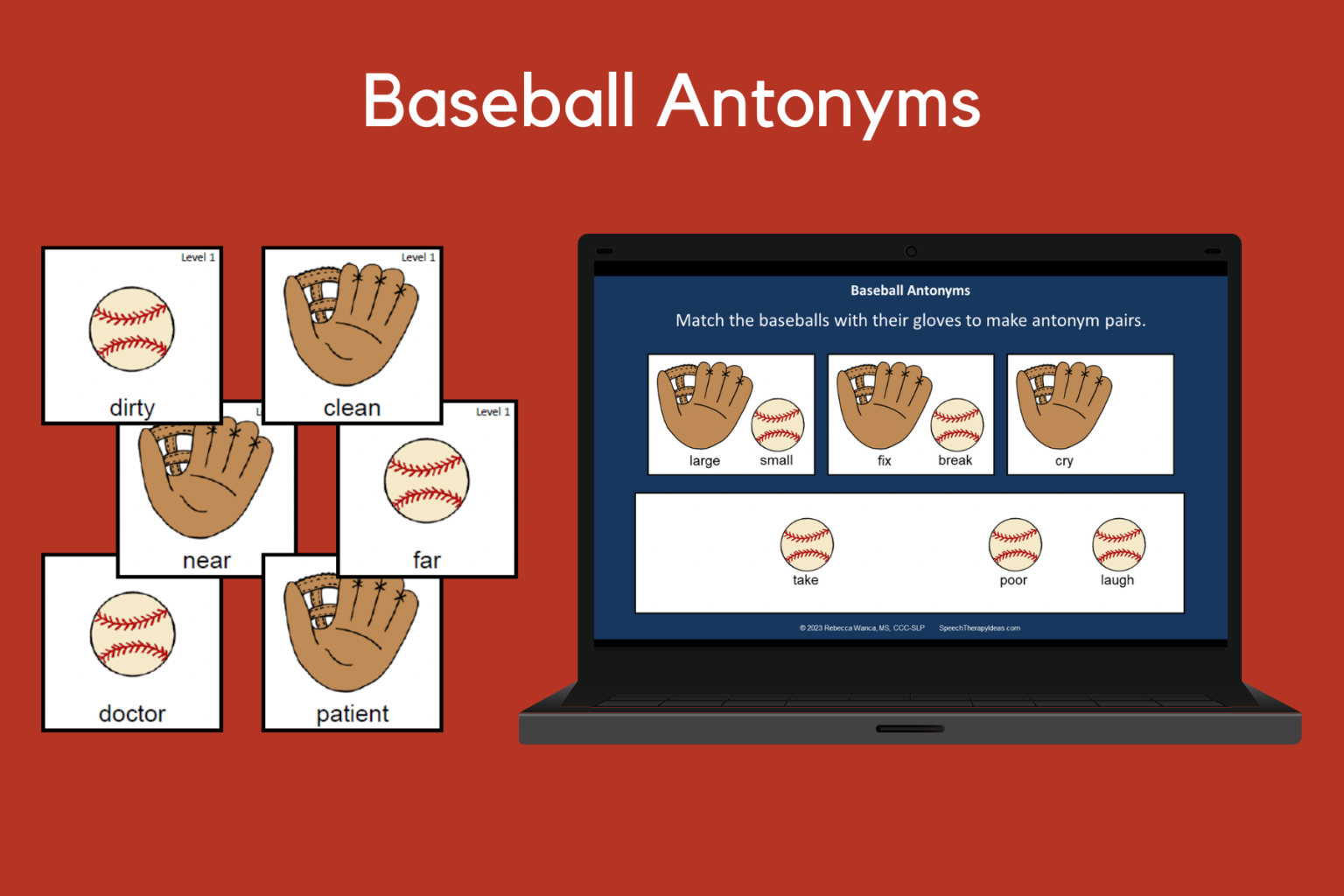 Baseball Theme Antonym Word Cards | Speech Therapy Ideas