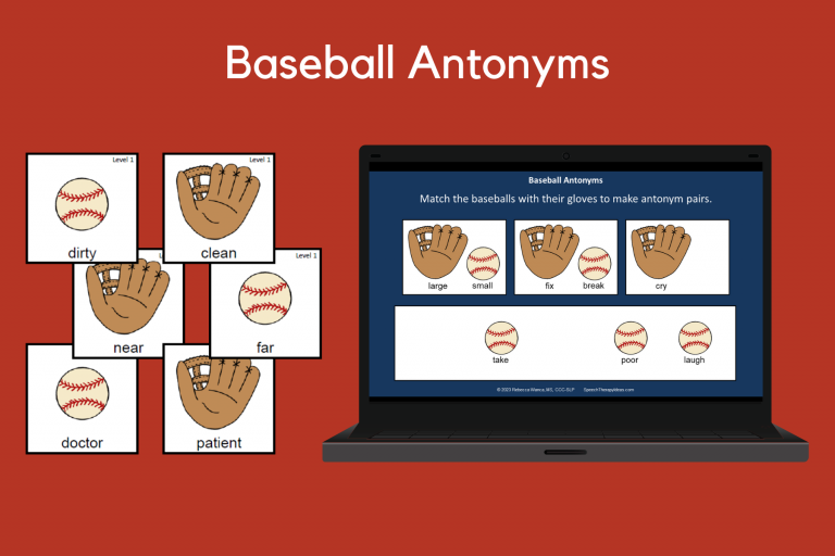 Baseball Theme Antonym Word Cards | Speech Therapy Ideas