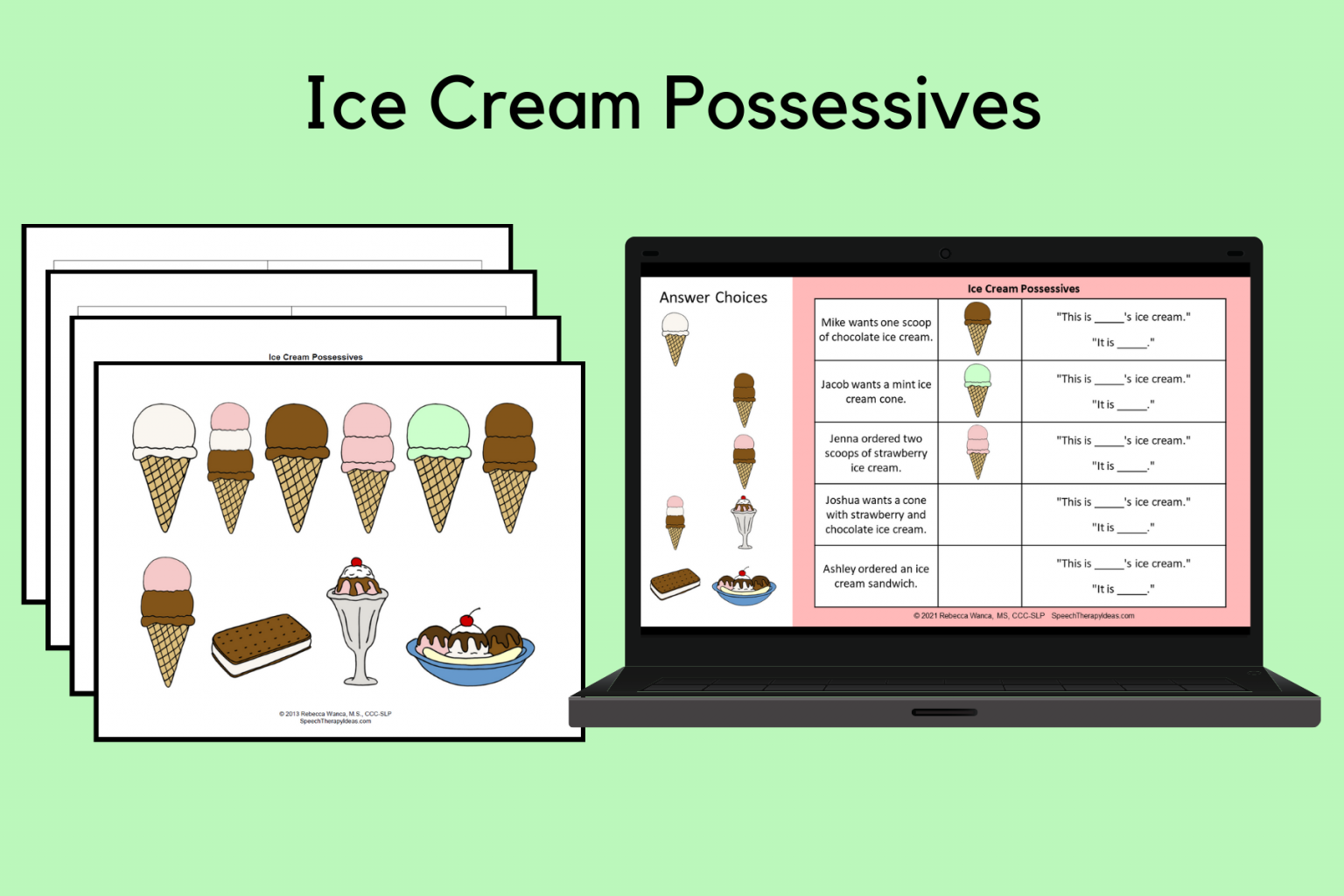 Ice Cream Possessives Activity | Speech Therapy Ideas