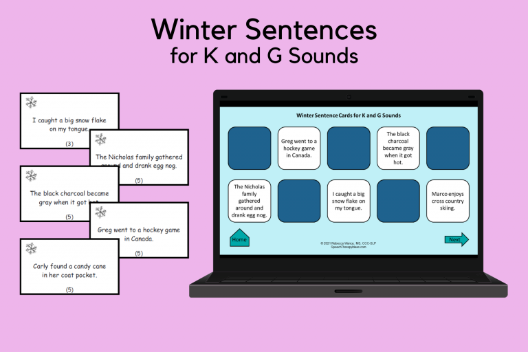 Winter Sound Sentences for K and G Sounds | Speech Therapy Ideas