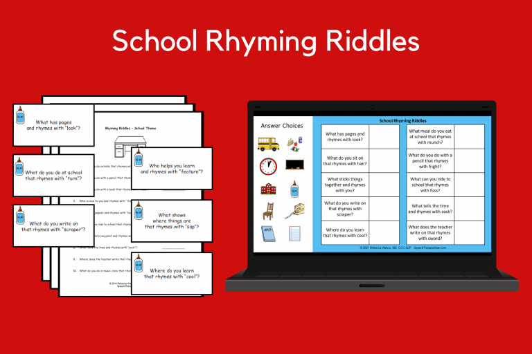 School Rhyming Riddles | Speech Therapy Ideas