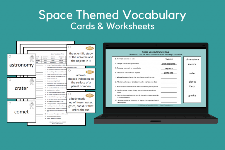 Space Themed Vocabulary – Cards & Worksheets | Speech Therapy Ideas