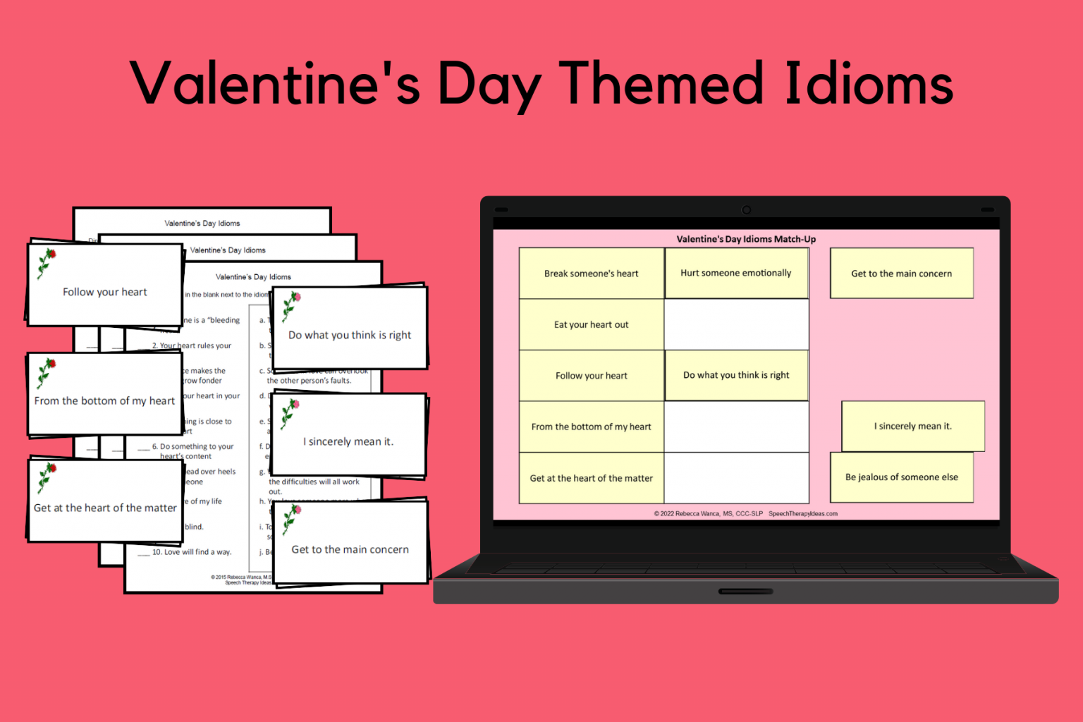 Valentine’s Day Themed Idiom Cards and Worksheets | Speech Therapy Ideas