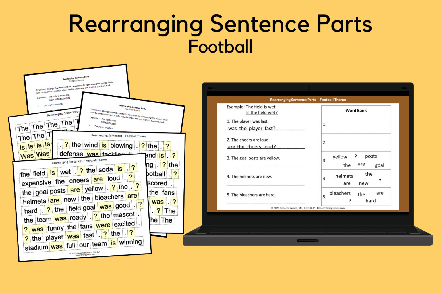 Rearranging Sentence Parts – Football Theme | Speech Therapy Ideas