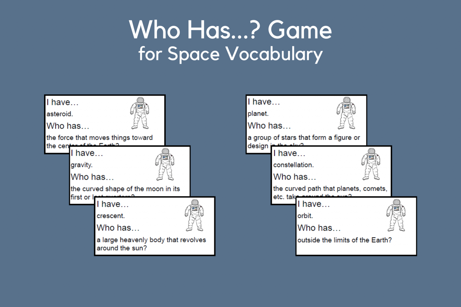 Who Has…? Game Cards for Space Vocabulary | Speech Therapy Ideas