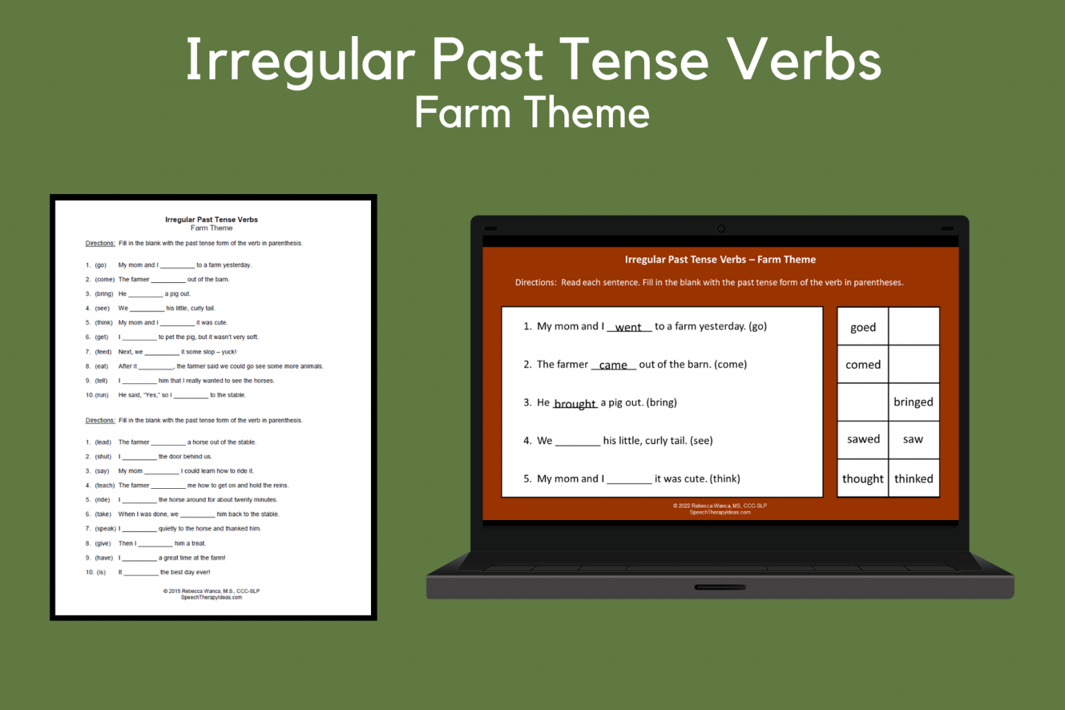 Irregular Past Tense Verbs – Farm Theme | Speech Therapy Ideas