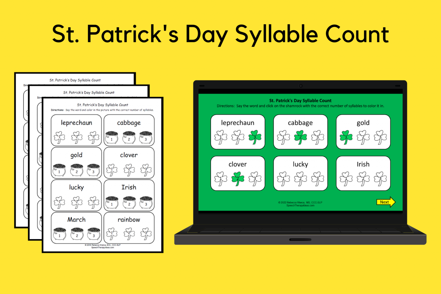 St. Patrick’s Day Syllable Count | Speech Therapy Ideas