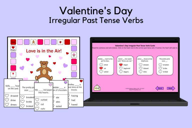 Valentine’s Day Game for Irregular Past Tense Verbs | Speech Therapy Ideas
