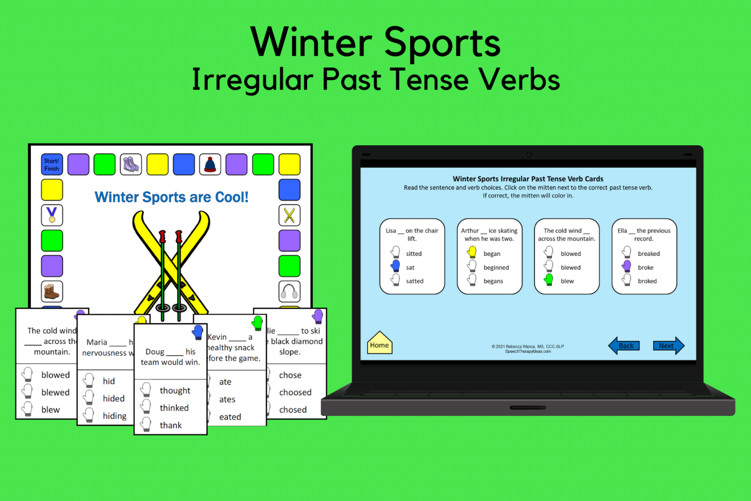Winter Sports Irregular Verb Tense Cards and Game | Speech Therapy Ideas