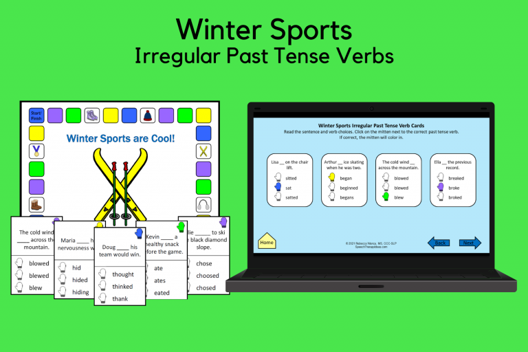 Winter Sports Irregular Verb Tense Cards and Game | Speech Therapy Ideas