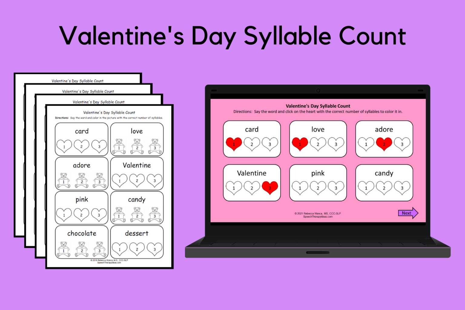 Valentine’s Day Syllable Count | Speech Therapy Ideas