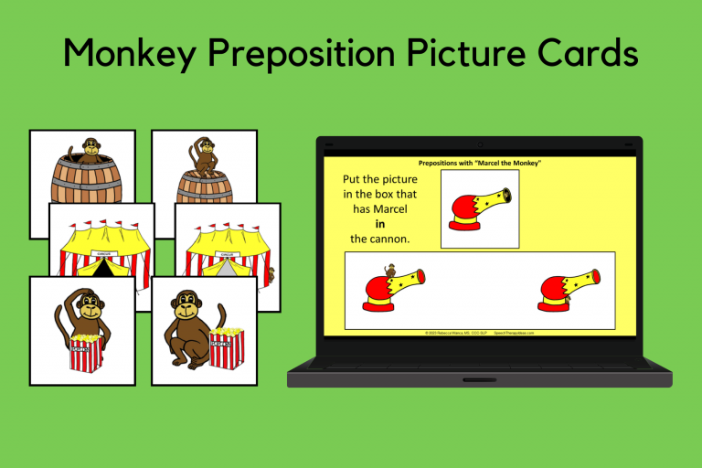 Monkey Preposition Picture Cards | Speech Therapy Ideas