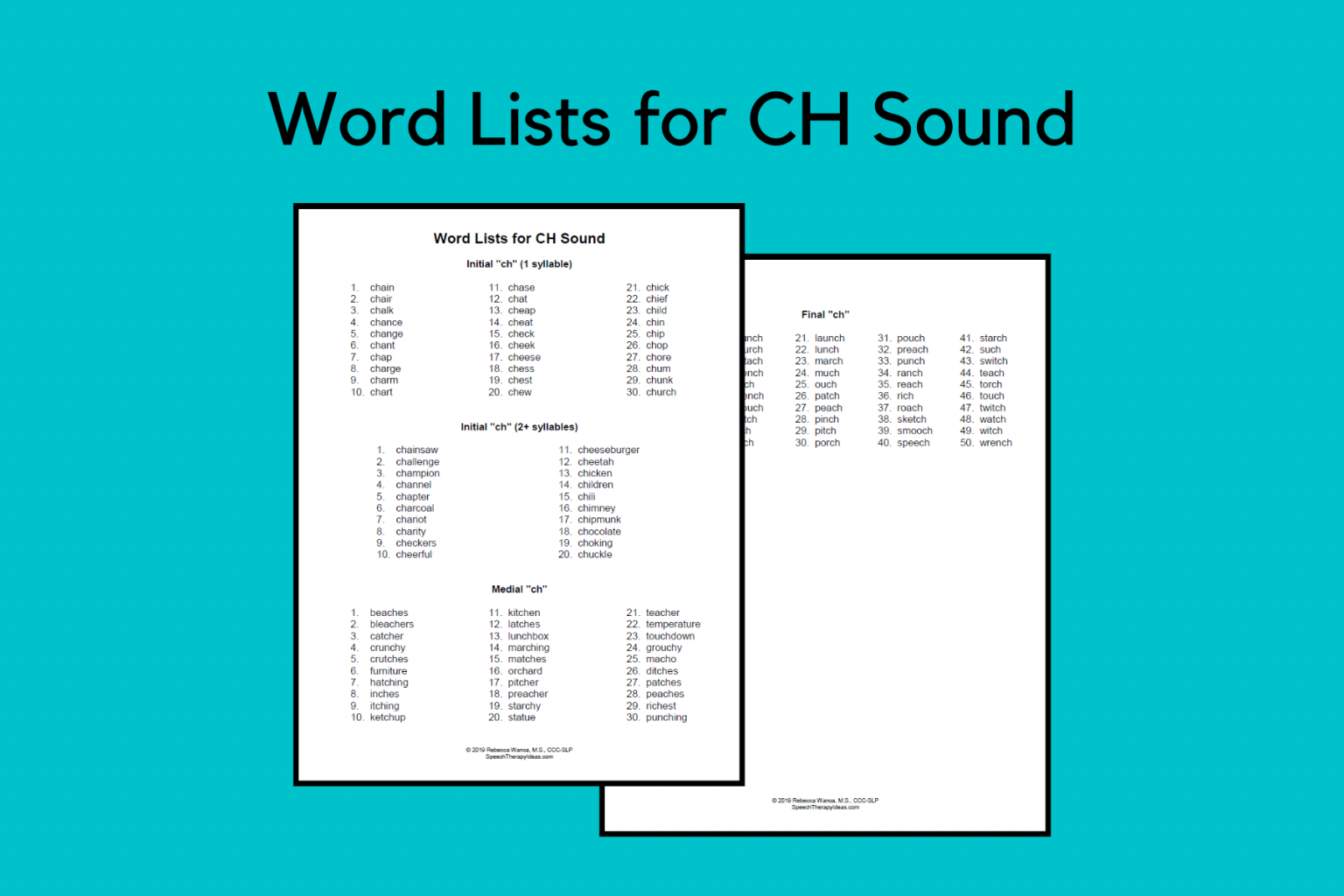 Word Lists for CH Sound | Speech Therapy Ideas