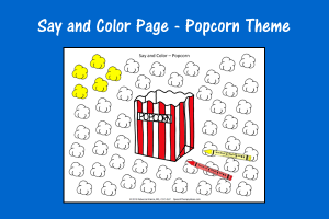 Say and Color Page – Popcorn Theme | Speech Therapy Ideas