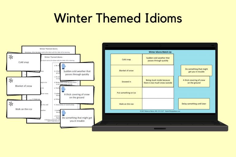 Winter Theme Idiom Cards and Worksheets | Speech Therapy Ideas