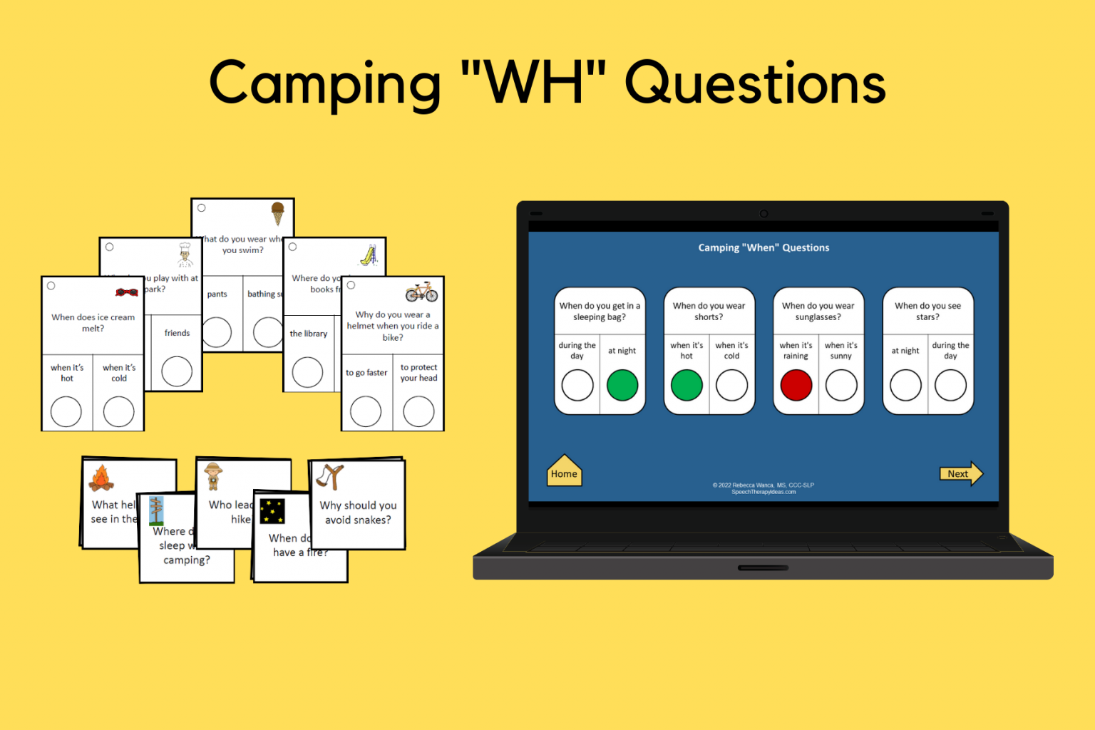 Camping “WH” Questions with and without Answer Choices | Speech Therapy ...