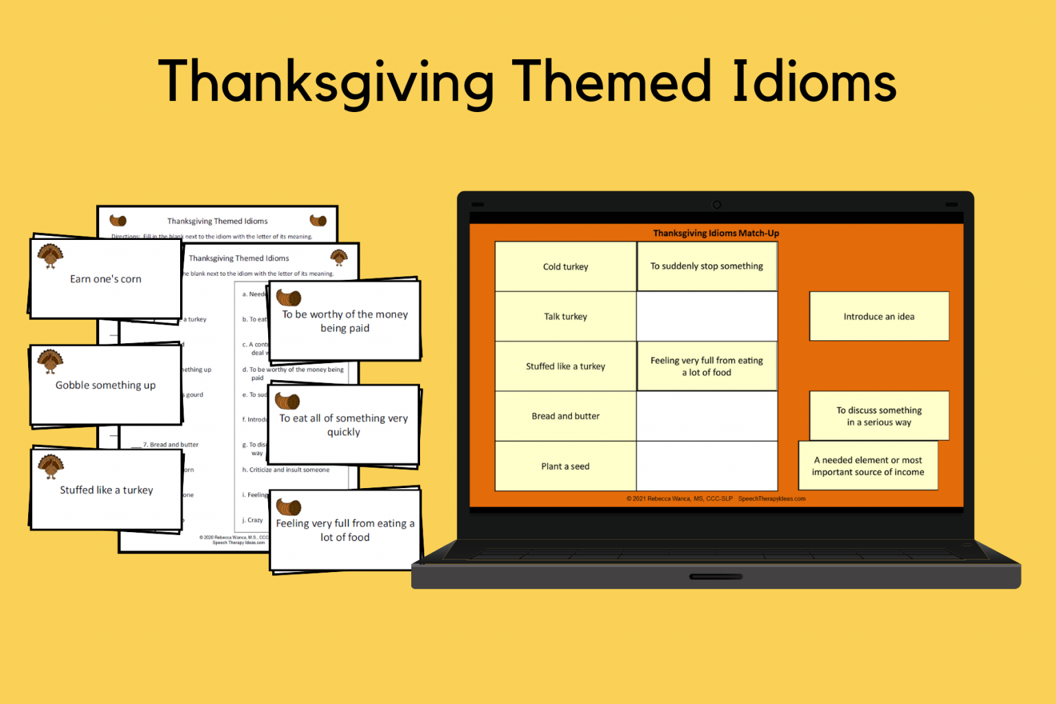 Thanksgiving Idiom Cards and Worksheets | Speech Therapy Ideas