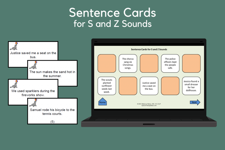 Sentence Cards for S and Z Sounds | Speech Therapy Ideas