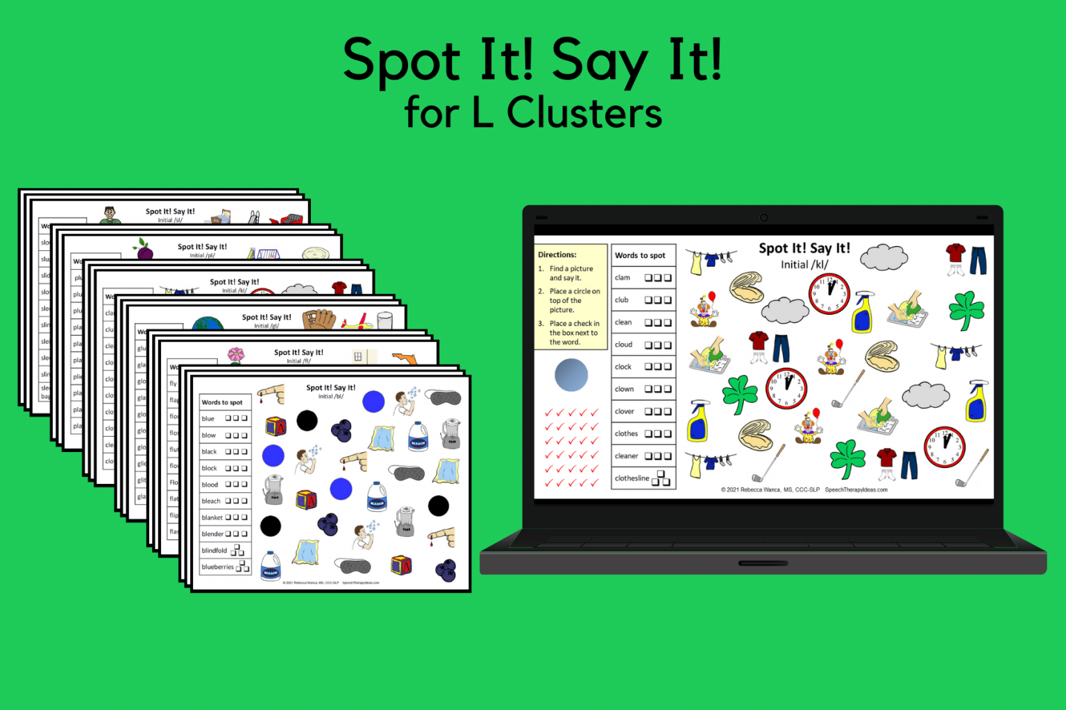 Spot It! Say It! Pages for L Clusters | Speech Therapy Ideas