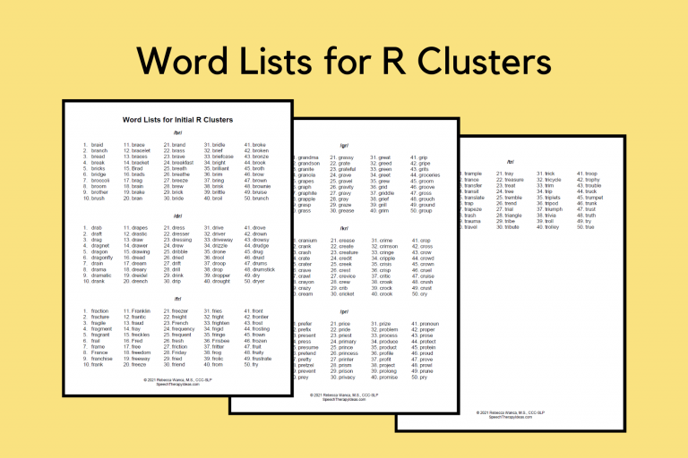 Word Lists for Initial R Clusters | Speech Therapy Ideas
