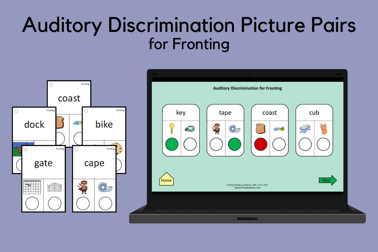 Auditory Discrimination Picture Pairs for Fronting | Speech Therapy Ideas