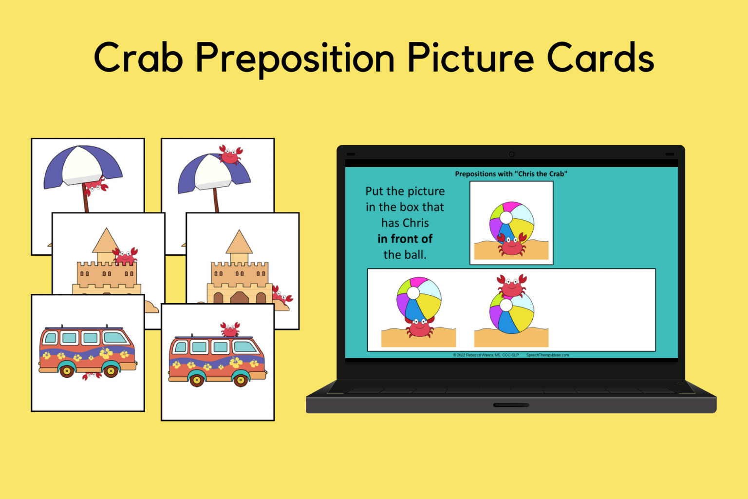 Crab Preposition Picture Cards | Speech Therapy Ideas