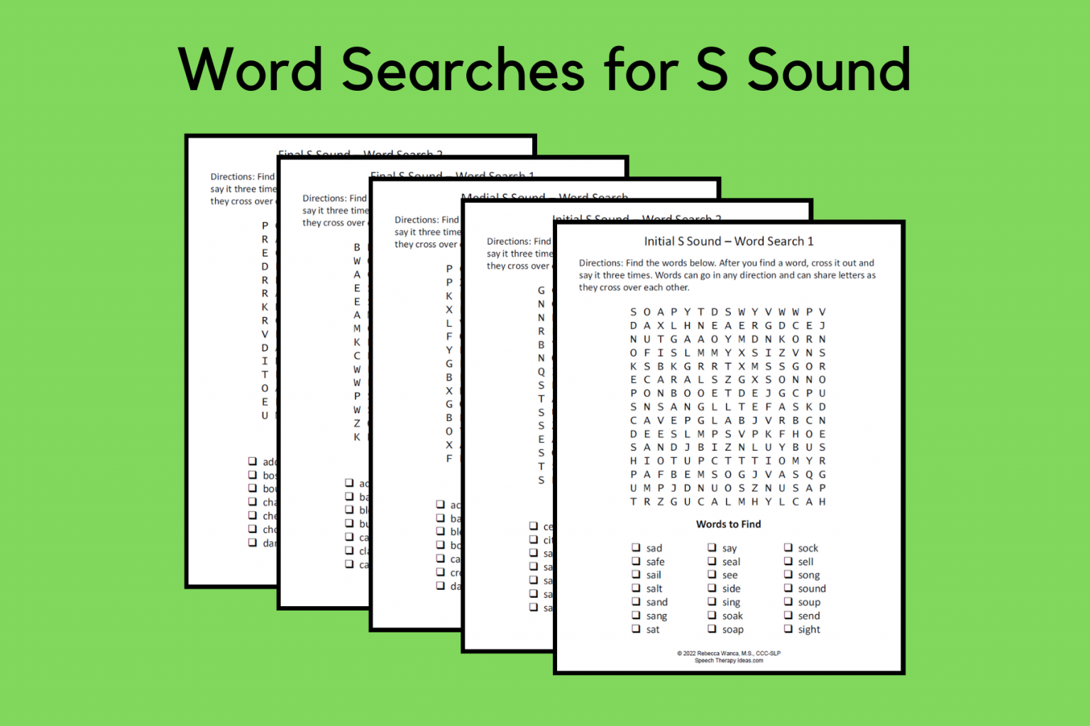 Word Searches for S Sound | Speech Therapy Ideas