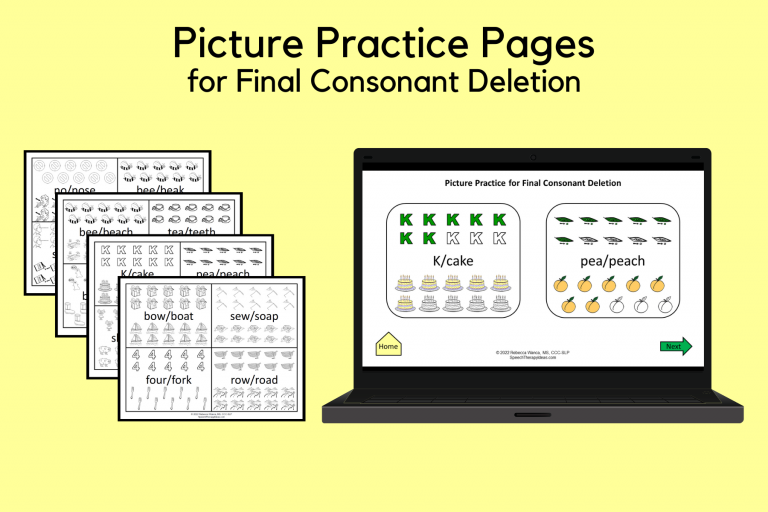 Picture Practice Pages for Final Consonant Deletion | Speech Therapy Ideas
