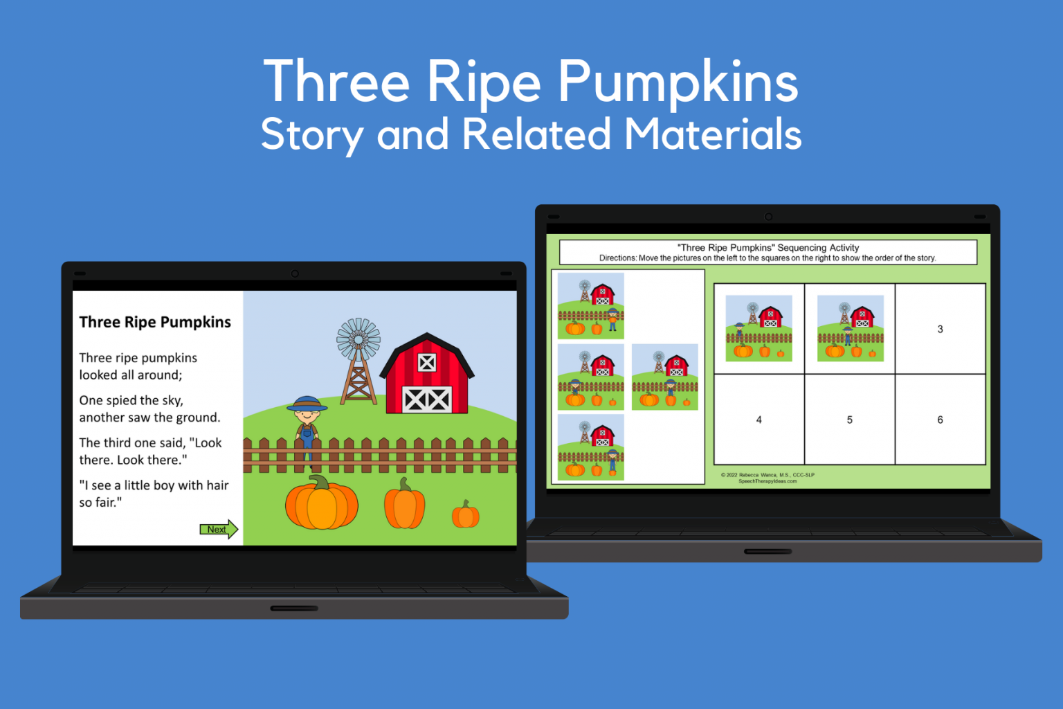 Three Ripe Pumpkins Story and Related Materials | Speech Therapy Ideas