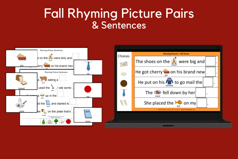 Fall Rhyming Picture Pairs and Sentences | Speech Therapy Ideas
