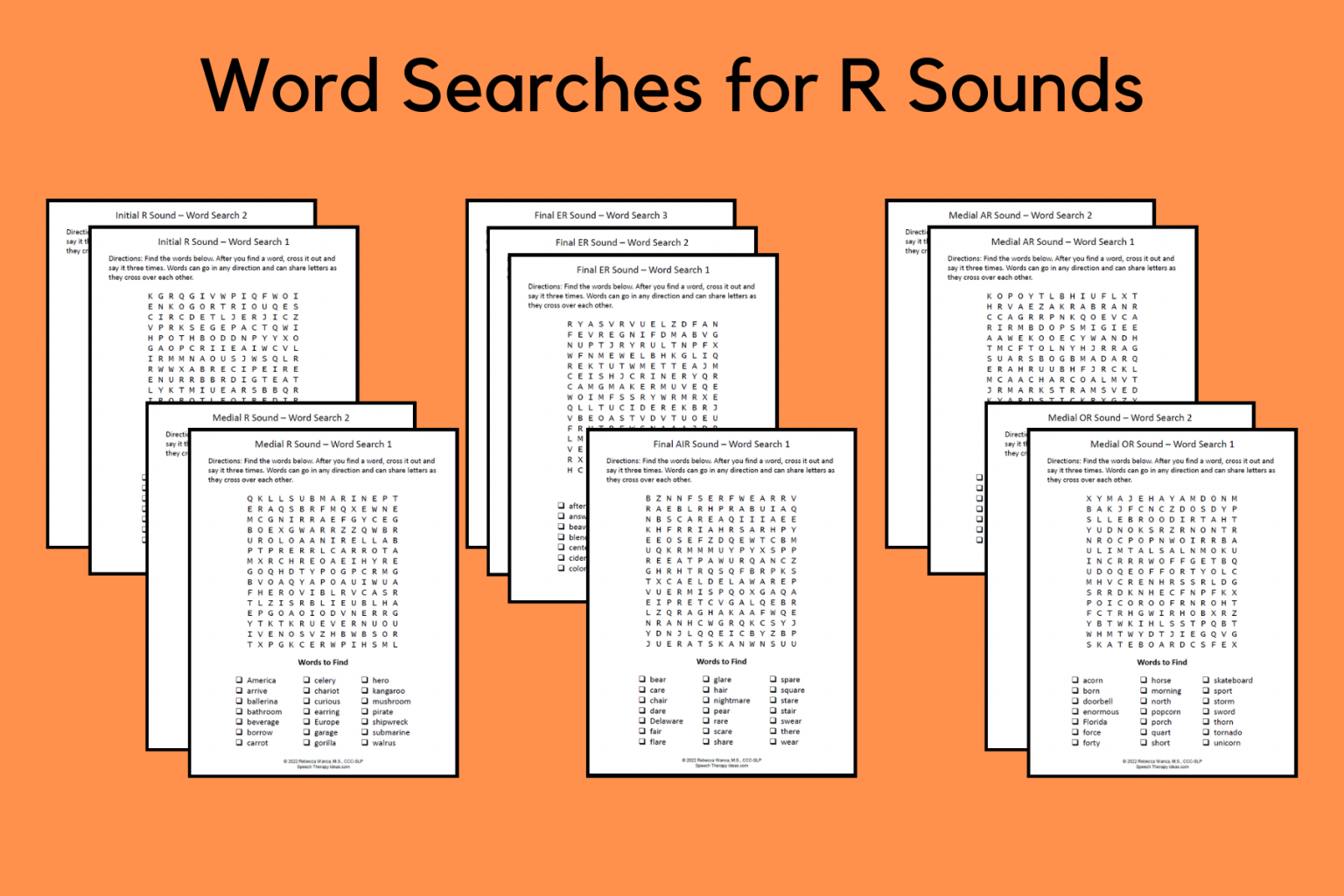 Word Searches for R Sounds | Speech Therapy Ideas